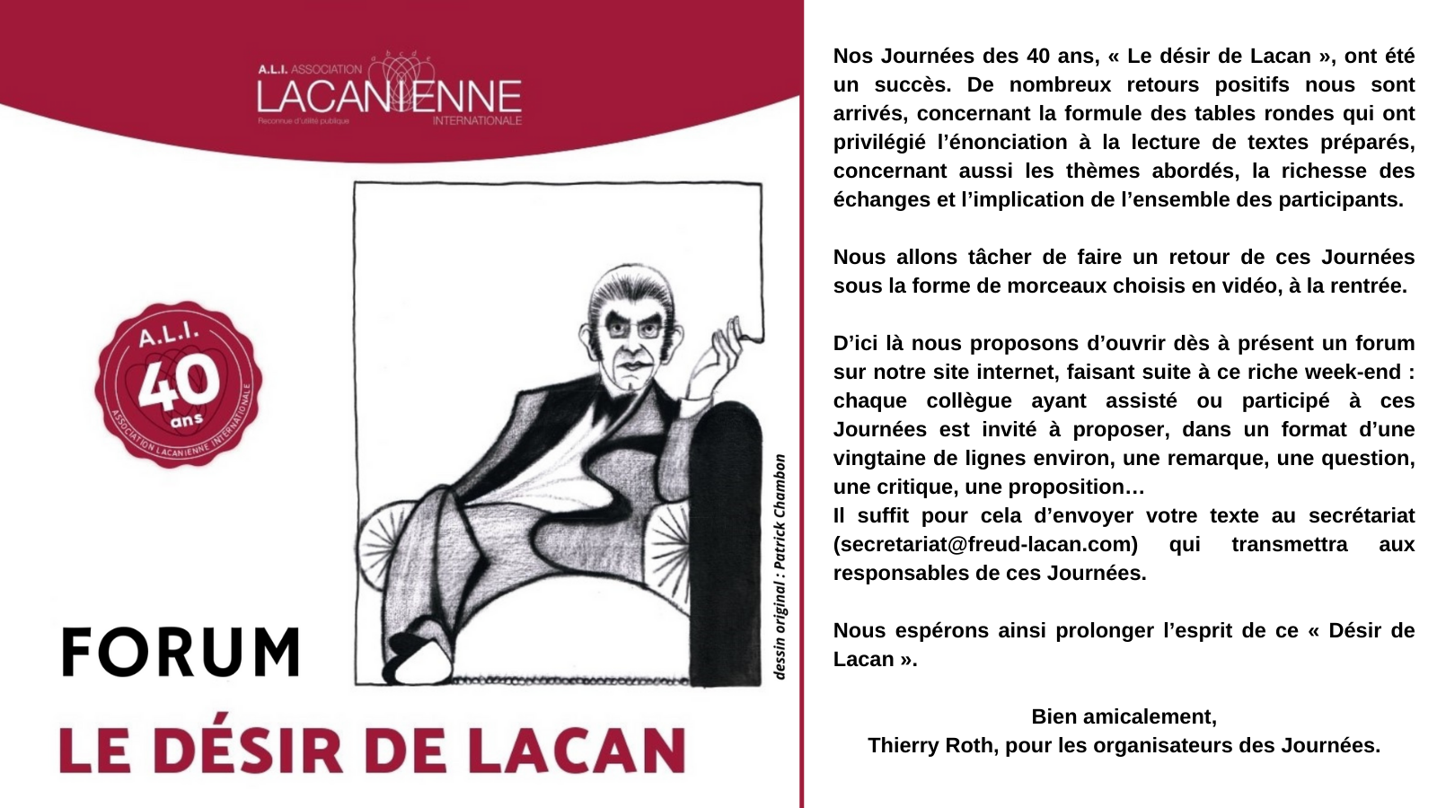 Forum Des Journées Des 40 Ans Le Désir De Lacan Association